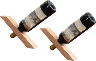Generic 2 Stück, Weinregal aus Holz, Flaschenhalter, Selbstbalancierendes Design, Kreativ und Schön, Geeignet für Restaurants, Küchen und Büros(Natural)