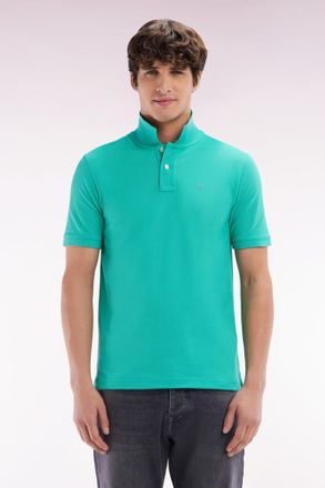 Eden Park Polo &Agrave; Manches Courtes Uni En Coton Pima Vert Coupe Droite
