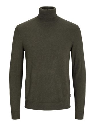 Jack & Jones Herren Jack & Jones D&uuml;nner Rollkragen Strickpullover | Klassischer Rundhals Sweater | Langarm Basic JJEEMIL, Farben:Gr&uuml;n, Gr&ouml;&szlig;e Pullover:XS