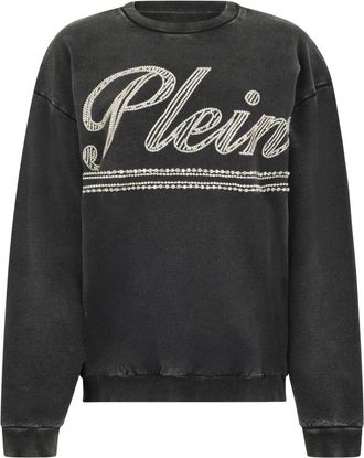 Philipp Plein Femme, Sweatshirts et sweats &agrave; capuche, Noir, Taille: 36 FR Washed Open Back SweaT-shirt Strass Signature