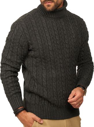 Behype. Herren Rollkragenpullover als Strickpullover in Grobstrick mit Zopfmuster - Winterpullover im Regular-Fit - Warmer Rolli Pulli f&uuml;r M&auml;nner DC_7801-Anth