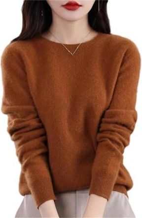 Generic Pull 100 % cachemire pour femme, pull en laine &agrave; manches longues, hauts basiques solides, pull dautomne pour femme, caramel, XXL