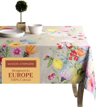 Maison d'Hermine Tischdecken, 100% Baumwolle, 160cm x 220cm dekorative, waschbare, quadratische Tischdecke, Oster-Tischdecke für Essen, Küche, Party und Camping, Jardi