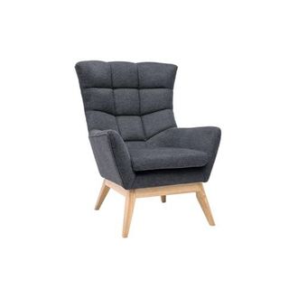 Miliboo Fauteuil scandinave en Tissu Effet Velours textur&eacute; Gris fonc&eacute; et Bois Clair Brody