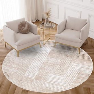 Tapiso Crystal Rond Tapis &agrave; Poils Courts Brillant Marron Cr&egrave;me Blanc Rayures G&eacute;om&eacute;trique Effet 3D Salon Chambre &agrave; Coucher Design Moderne &Ouml;KO-TEX 240 x 240 cm