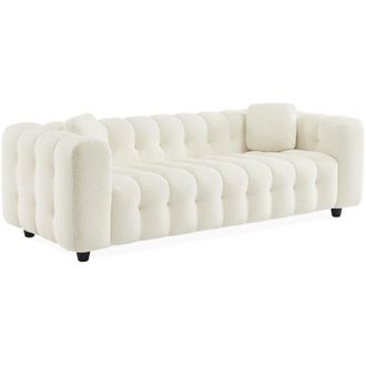 Sweeek 3-Sitzer-Sofa mit strukturiertem und kapitoniertem Boucl&eacute;-Bezug, Strukuriertes Boucl&eacute;, Creme - Sweeek