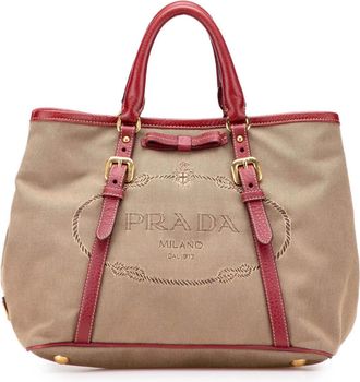 Prada Hobo Bags - Canvas Canapa Logo Bow Satchel - Gr. unisize - in Braun - für Damen