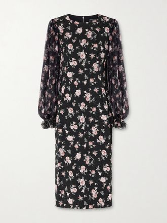 Dolce & Gabbana Robe En Satin De Soie Mélangée Et En Mousseline À Imprimé Fleuri - Noir