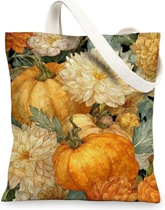 Generic Sacs fourre-tout en toile à motif floral artistique, sacs réutilisables, motif citrouille vintage, sacs en toile légers et lavables pour salle de spor