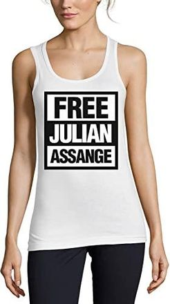 Generic Free Julian Assange Black and White Logo T-Shirt débardeur en Coton pour Femme Blanc Medium