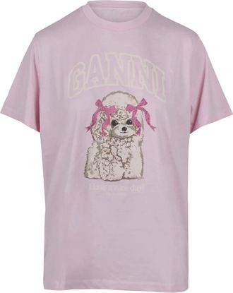 Ganni Femme, Tops, Rose, Taille: 38 FR T-shirt avec imprim&eacute; chiot et logo