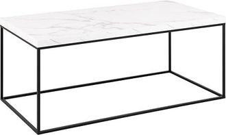 AC Design Furniture Mira rechteckig Couchtisch, Tischplatte Marmor Weiss Carrara rau Melamin, Gestell matt schwarz rau pulverbeschichtet Stahl, 110x55x45 cm