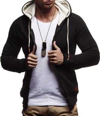 LEIF NELSON Herren Sweatjacke mit Kapuze Slim Fit Baumwolle-Anteil Modernes Hoodie-Cardigan Langarm M&auml;nner Schwarze Freizeit-Kapuzen-Jacke f&uuml;r Winter Sommer LN812