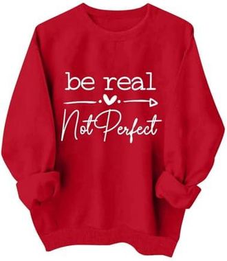 Generic 2026 Sweat-shirt de Saint-Valentin pour femme Rouge Imprim&eacute; mignon D&eacute;contract&eacute; Motif Coeur Pull, Rouge, M