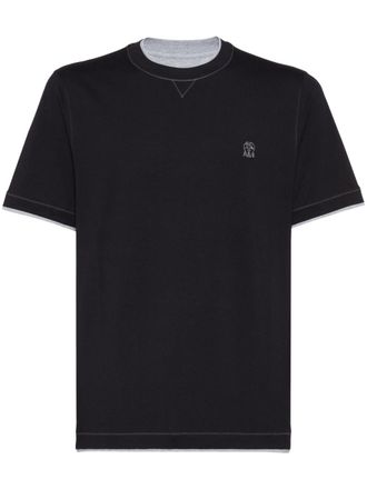 Brunello Cucinelli t-shirt en coton &agrave; logo brod&eacute; - Noir