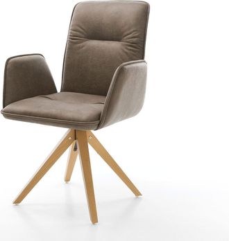 DELIFE Esszimmerstuhl Vinja-Flex Mikrofaser Taupe Vintage Holzgestell kantig Natur, Esszimmerst&uuml;hle