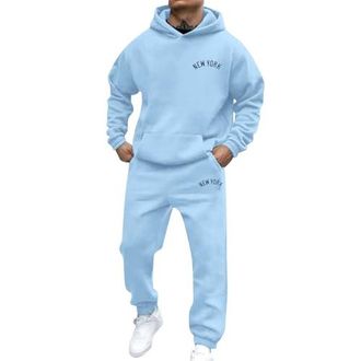 Generico Survêtement pour homme avec sweat à capuche et pantalon de survêtement Y2k à manches longues et poches confortable, bleu ciel, XXXL
