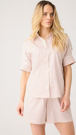 Knowledge Cotton Apparel Damen vegan Hemd Islet Regular Satin Rot Gestreift