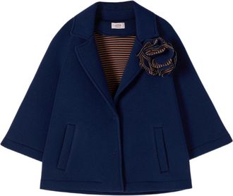 Oltre Femme, Vestes, Bleu, Taille: 40 FR Cape en scuba avec broche fleurie