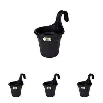 ELHO Green Basics Easy Hanger S 26 - &Uuml;bertopf f&uuml;r Balkon & Au&szlig;en - &Oslash; 26.5 x H 25.5 cm - Schwarz/Living Schwarz (Packung mit 4)
