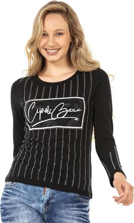 Cipo & Baxx Damen Sweatshirt Langarm WL289 Schwarz - Stylischer Pullover mit Print & Verzierungen - Bequemer Alltags-Look f&uuml;r Freizeit, Schule & Streetwear Outfit