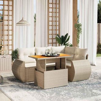 vidaXL Vidaxl - Salon de jardin avec coussins 5 pcs beige r&eacute;sine tress&eacute;e