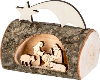 MaMeMi Must-Have f&uuml;r Weihnachten - Kompakte TISCHKRIPPE aus S&uuml;dtirol aus Holz mit Heiliger Familie & Tieren [Handarbeit, 11 x 10 cm] - Weihnachtskrippe f&uuml;r F