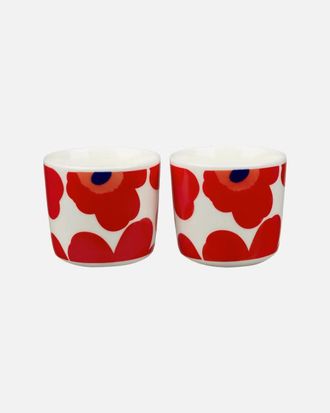 Marimekko Oiva Unikko c.Cup W/out H 2pcs, Unikko Kaffee Tasse 2er Set (Rot)