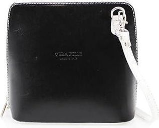 Generic Vera Pelle Sac à bandoulière pour femme en cuir italien élégant et léger, noir/blanc