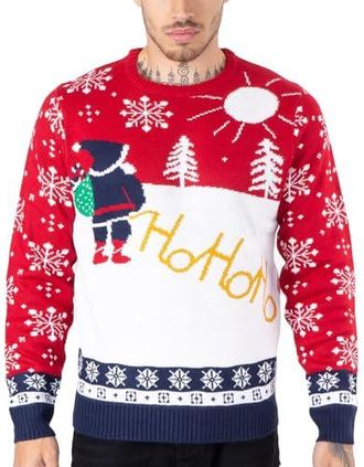 Noroze rétro Laid Vilain Étoffes de Noël Pull Pull-Over Chandail pour Homme Unisexe (XL, Ho Ho Santa- Rouge)