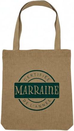 Fabulous Sac Shopping Tote Bag Aspect Lin - Certifi&eacute;e Marraine de lAnn&eacute;e Famille Bapt&ecirc;me - Sac de Courses Toile Epaisse 360g Beige Naturel Cabas Port&eacute; Epaule S