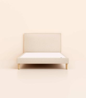 Tediber Lit tapissier 140x190 cm - Beige Anthracite - Avec t&ecirc;te de lit - Bois responsable - Qualit&eacute; h&ocirc;teli&egrave;re - Fait en France et en Belgique - Tediber