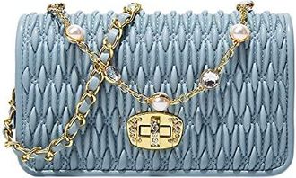 Generic Sacs &agrave; bandouli&egrave;re matelass&eacute;s pour femme en cuir, sacs &agrave; bandouli&egrave;re et sacs &agrave; main, petite sacoche de soir&eacute;e, bleu, small