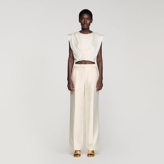 Sandro Top court satin&eacute; pliss&eacute;