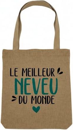 Fabulous Sac Shopping Tote Bag Aspect Lin - Le Meilleur Neveu du Monde Famille Id&eacute;e Cadeau - Sac de Courses Toile Epaisse 360g Beige Naturel Cabas Port&eacute; Epaule