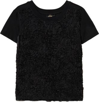 Twin-Set T-Shirt mit Blumenstickerei - Schwarz