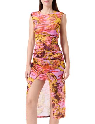 Pinko Damen Antinoo Retina-Kleid mit Aufdruck Chemical Sea Lässiges Abendkleid, Nh6_Multi. Rosa/Gelb, L