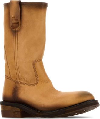 Miu Miu Womens Camel Leather Boots Cuoio Vitello Stivali