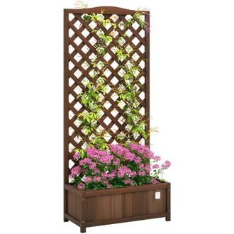 OUTSUNNY Jardini&egrave;re avec Treillis - Outsunny - 76 x 36 x 170 cm - Fond &agrave; Lattes - Bois Sapin pr&eacute;-huil&eacute; marron fonc&eacute;