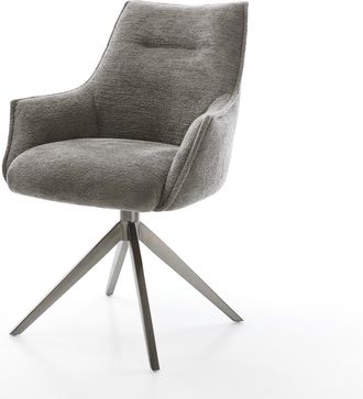 DELIFE Drehstuhl Alja-Flex mit Armlehnen Boucl&eacute; Soft Schlamm Kreuzgestell breit Graphit 360&deg; drehbar Wippfunktion Taschenfederkern, Esszimmerst&uuml;hle