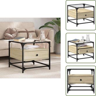 vidaXL The Living Store - Couchtisch mit Glasplatte Sonoma-Eiche 50x50x45 cm Stahl - Couchtisch - Wohnzimmertisch - Esszimmertisch - Sideboard - Holztisch
