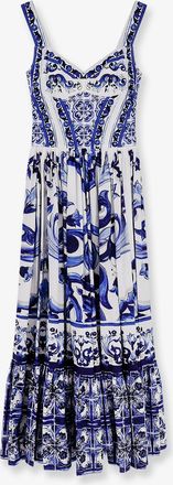 Dolce & Gabbana Cotton long dress with Maiolica print - DOLCE & GABBANA - gender_Woman