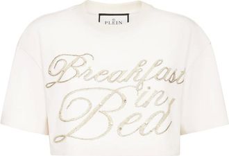 Philipp Plein Femme, Tops, Blanc, Taille: 42 FR T-Shirt Col Rond Manches Longues Crystal