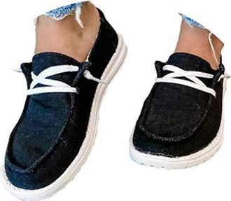 ORANDESIGNE Femme Espadrilles Slip On Chaussures en Toile Chaussures Bateau Mocassins à enfiler Filles Chaussures Plates Noir 41