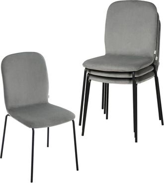 Woltu Woltu - Lot de 4 Chaises Salle &agrave; Manger en Velours + M&eacute;tal, Chaise Empilable, Chaise de Cuisine, Chaise Scandinave, Gris Fonc&eacute;
