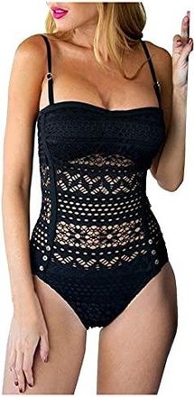 Generic Maillot De Bain 1 Pieces Femme Gainant Et Amincissant Bikini Out Un Sexy Hollow Beach Mesh Resort pièce de Dentelle Swimwears Tankinis Set (Black, M)