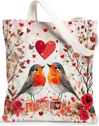 Generic Sac fourre-tout en toile pour le shopping 33 x 38 cm, sac &agrave; bandouli&egrave;re r&eacute;utilisable pour femme, peinture en forme de coeur, d&eacute;coration cadeau