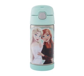 Thermos kids FUNTAINER STRAW BOTTLE DISNEY 0,35 l, Frozen II, Thermoflasche Kinder aus Edelstahl mit Trinkhalm, 12 h kalt, spülmaschinenfest, dicht ohne Kohle