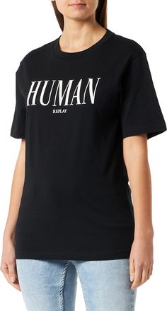 Replay Damen T-Shirt Kurzarm Human, Black 098 (Schwarz), M