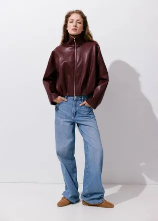 Mango Veste cuir synth&eacute;tique col chemin&eacute;e grenat - Femme - XXS - MANGO
